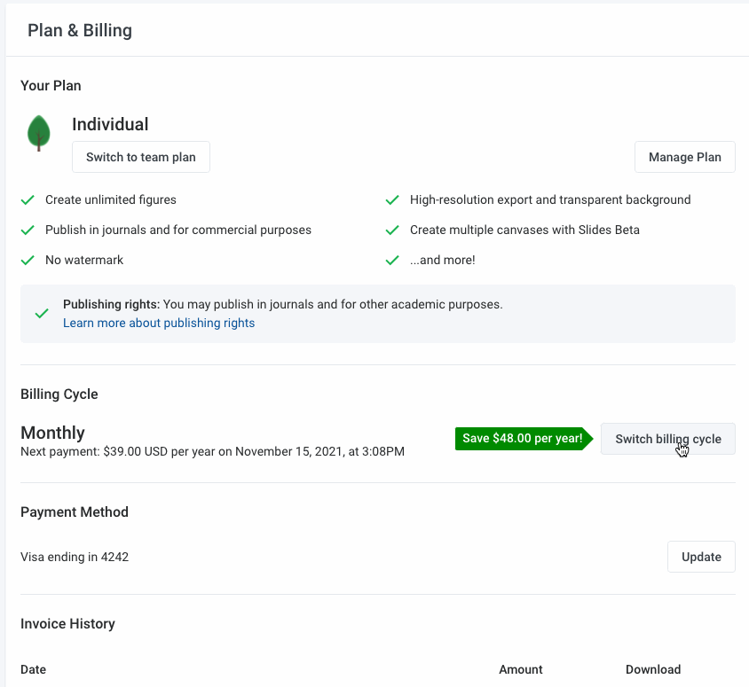 Change your subscription’s billing cycle – BioRender Help