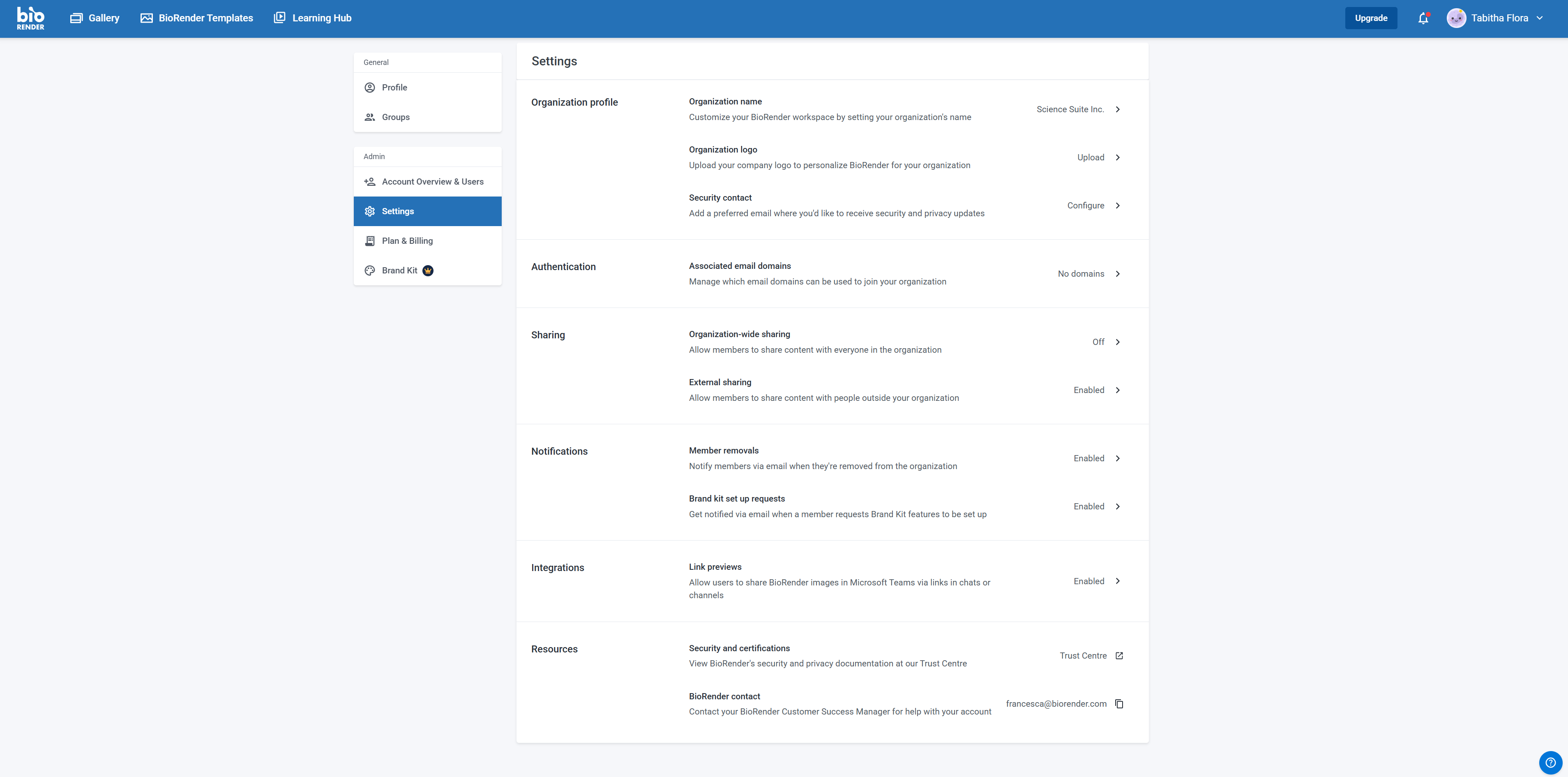 How to access and edit your organization's settings – BioRender Help